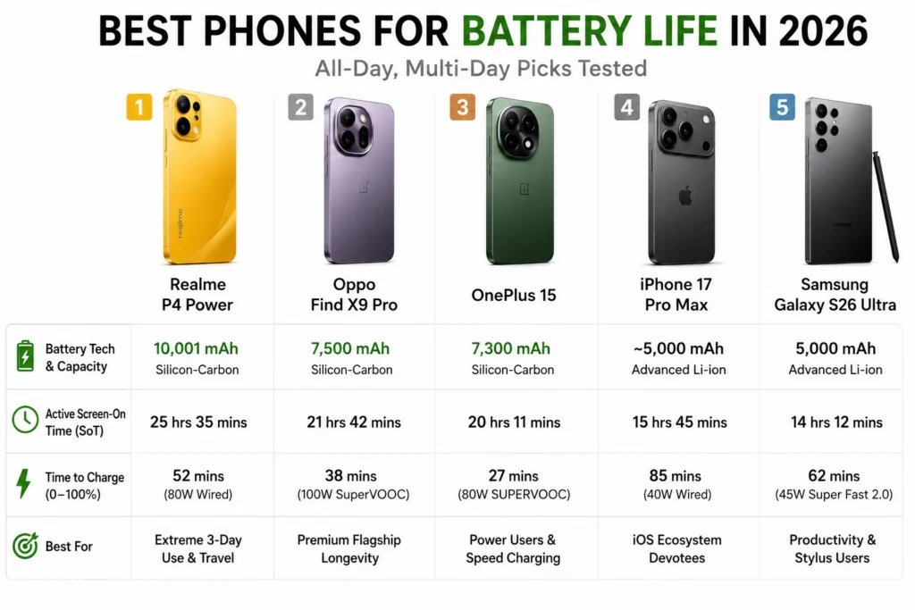 Best Phones for Battery Life in 2026 - All-Day & Multi-Day Picks Tested